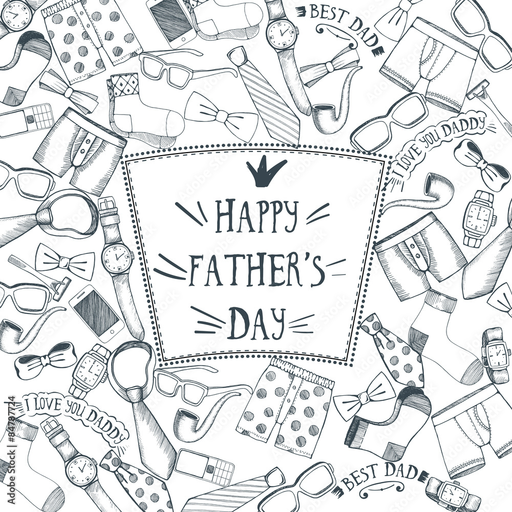 Hand Drawn Set Of Various Fathers Day Icons Stock Vector Adobe Stock