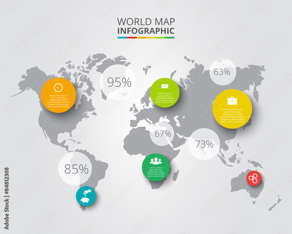 Vector world map with infographic elements. Stock Vector | Adobe Stock