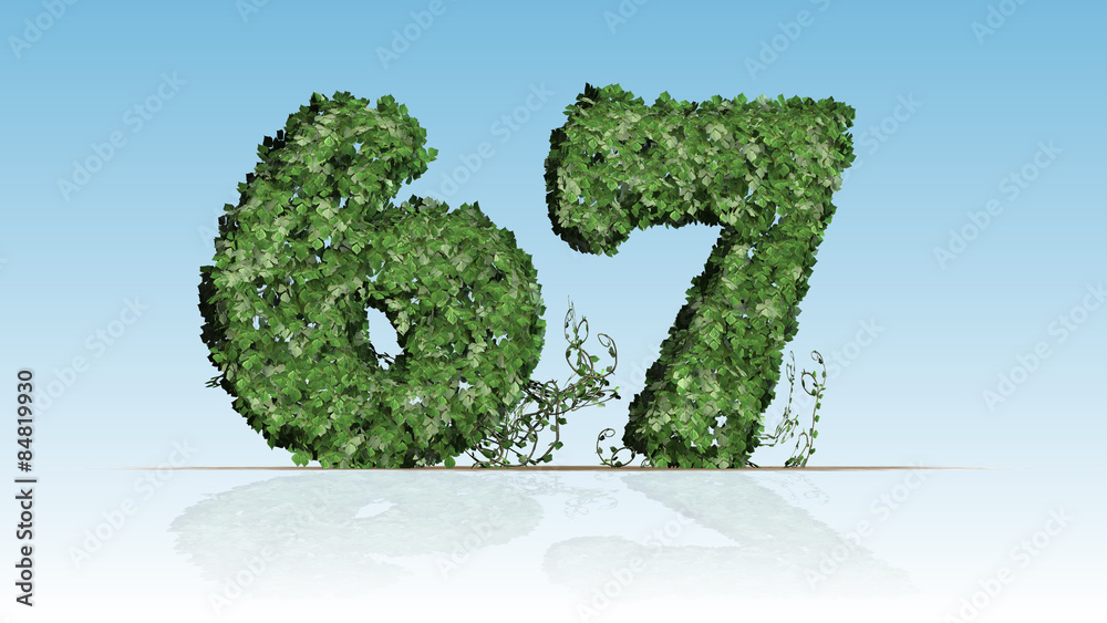 Number 67 from green ivy leaves Stock Illustration | Adobe Stock