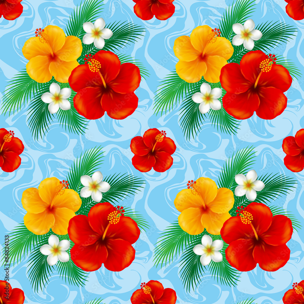 Wallpaper of hibiscus. Illustration./The seamless pattern Stock ...