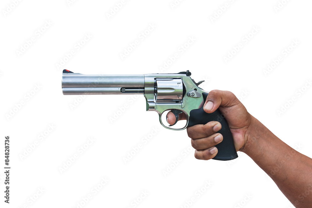 hand holding revolvers on isolate white background Stock Photo | Adobe ...