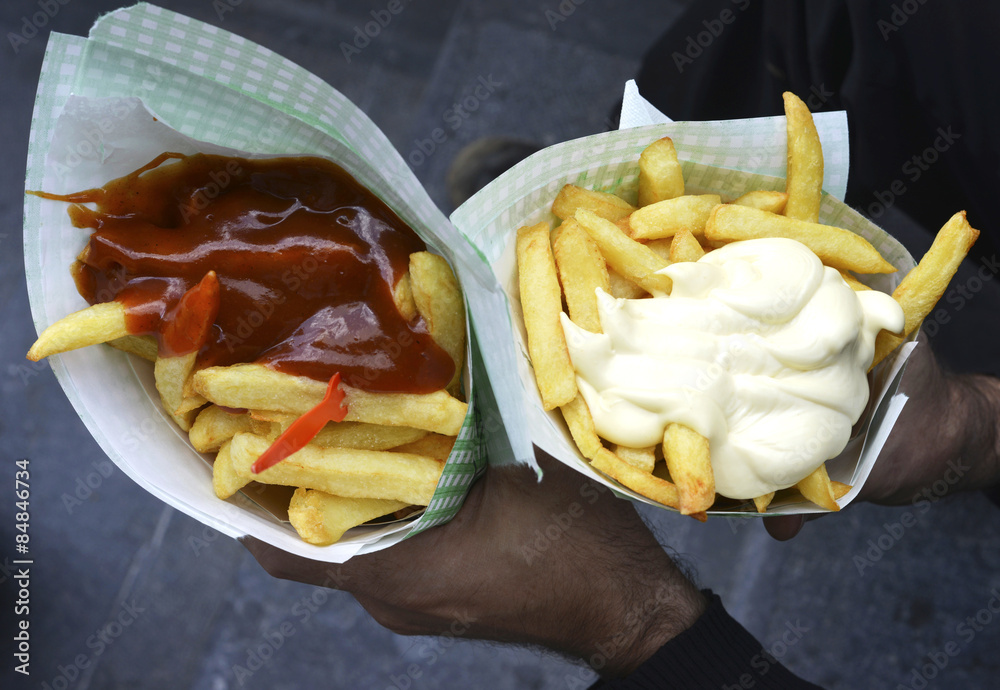 Pommes Curry and Pommes Mayo Stock-Foto | Adobe Stock
