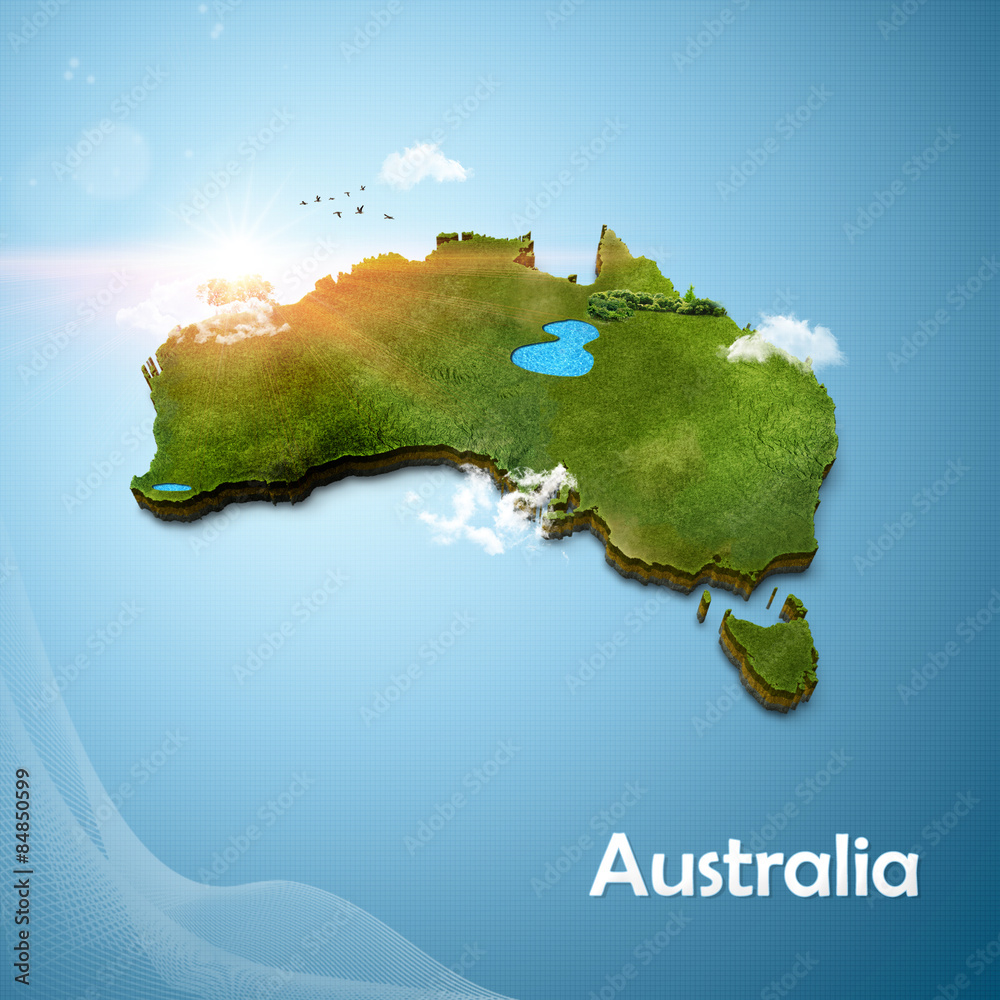 Realistic 3D Map of Australia Stock Illustration | Adobe Stock