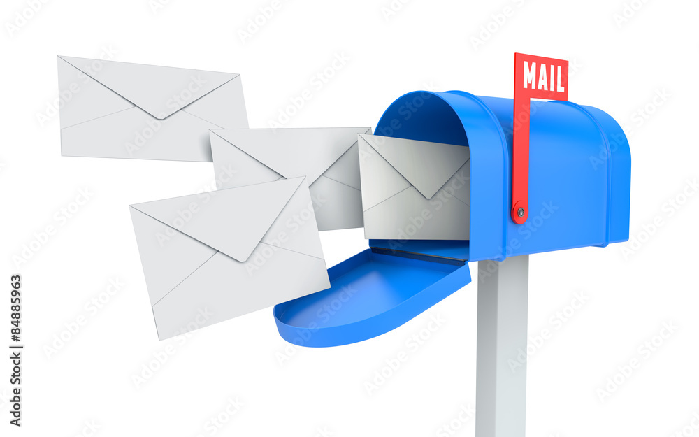 Incoming mail. blue mailbox with letters isolated Stock Illustration ...