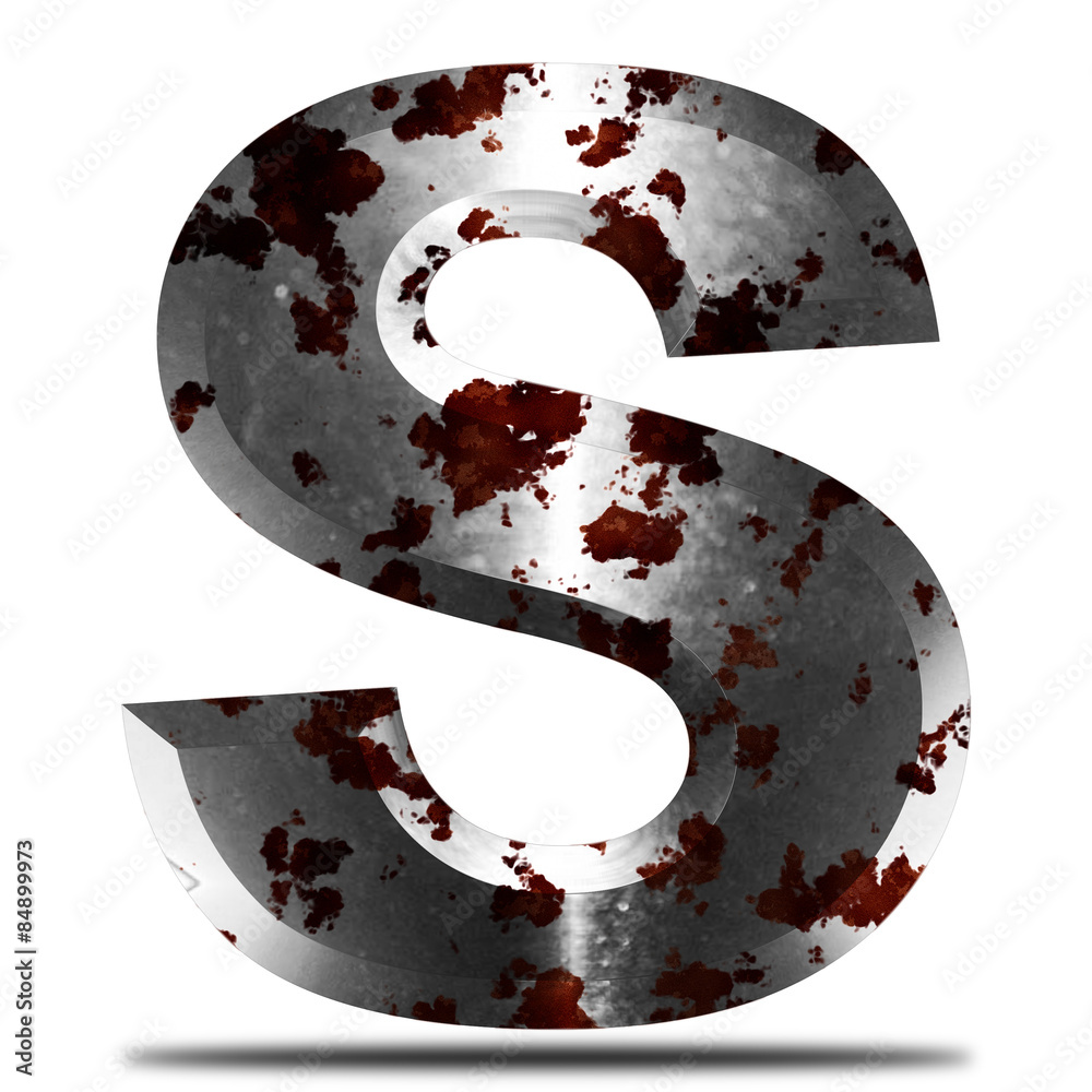 Letter S bloody rusty metal font, isolated on white background Stock ...