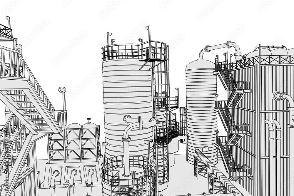 cartoon image of oil refinery Stock Illustration | Adobe Stock