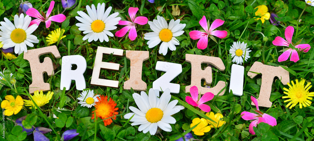 Freizeit Wort Buchstaben Wiese Stock-Foto | Adobe Stock