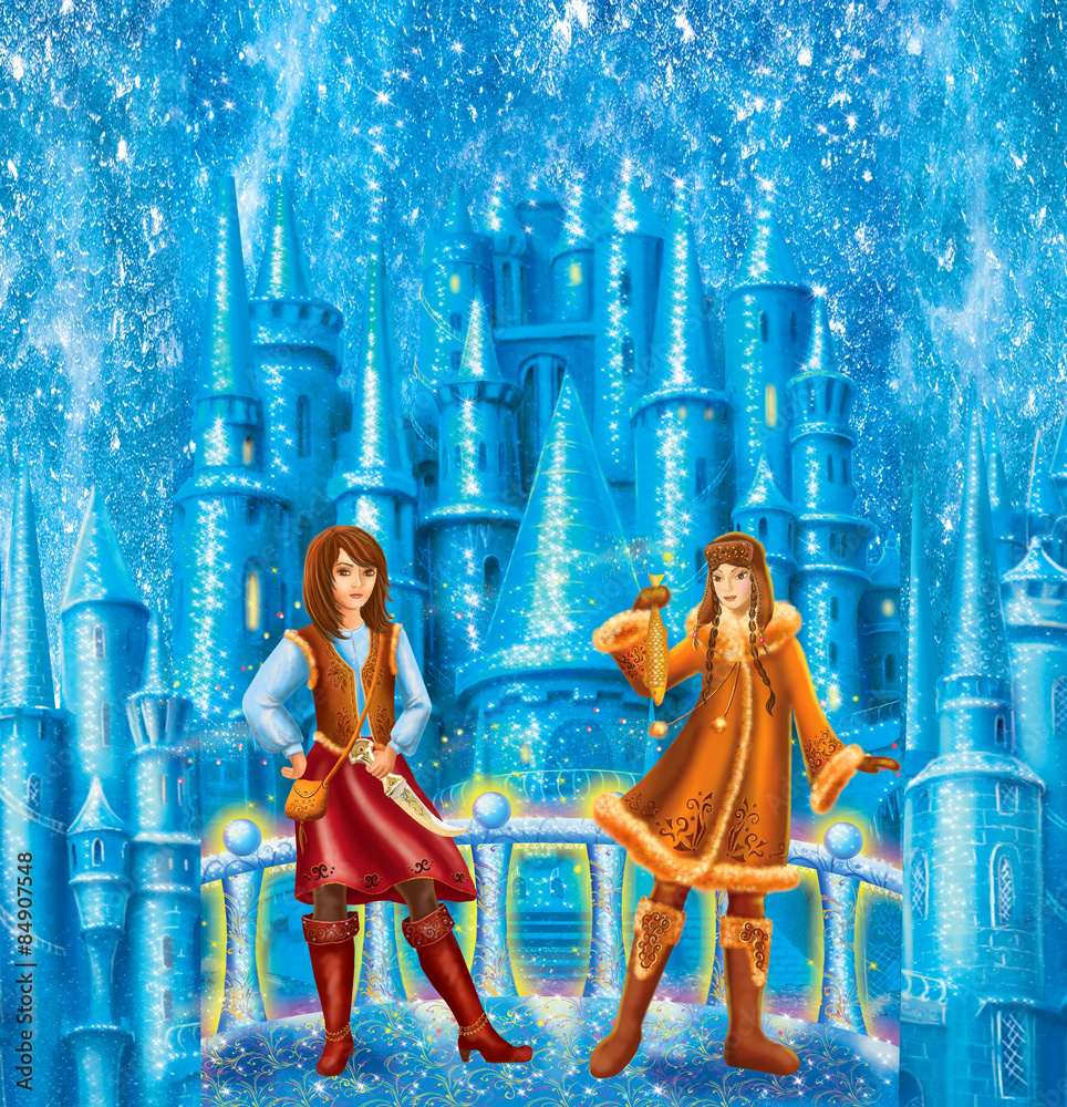 cartoon Characters Little Robber Girl and Lappish Woman for fairy tale ...