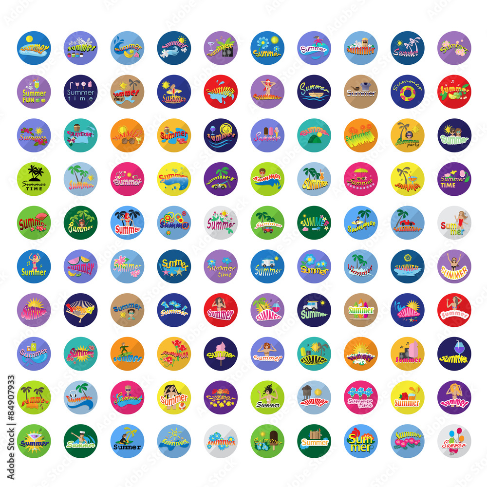 Summer Flat Icons And Backgrounds Set: Vector Illustration,Graphic ...