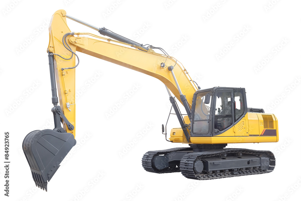excavator under the white background Stock Photo | Adobe Stock