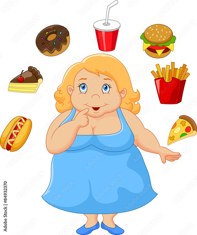 Cartoon fat women a think food Stock Vector | Adobe Stock