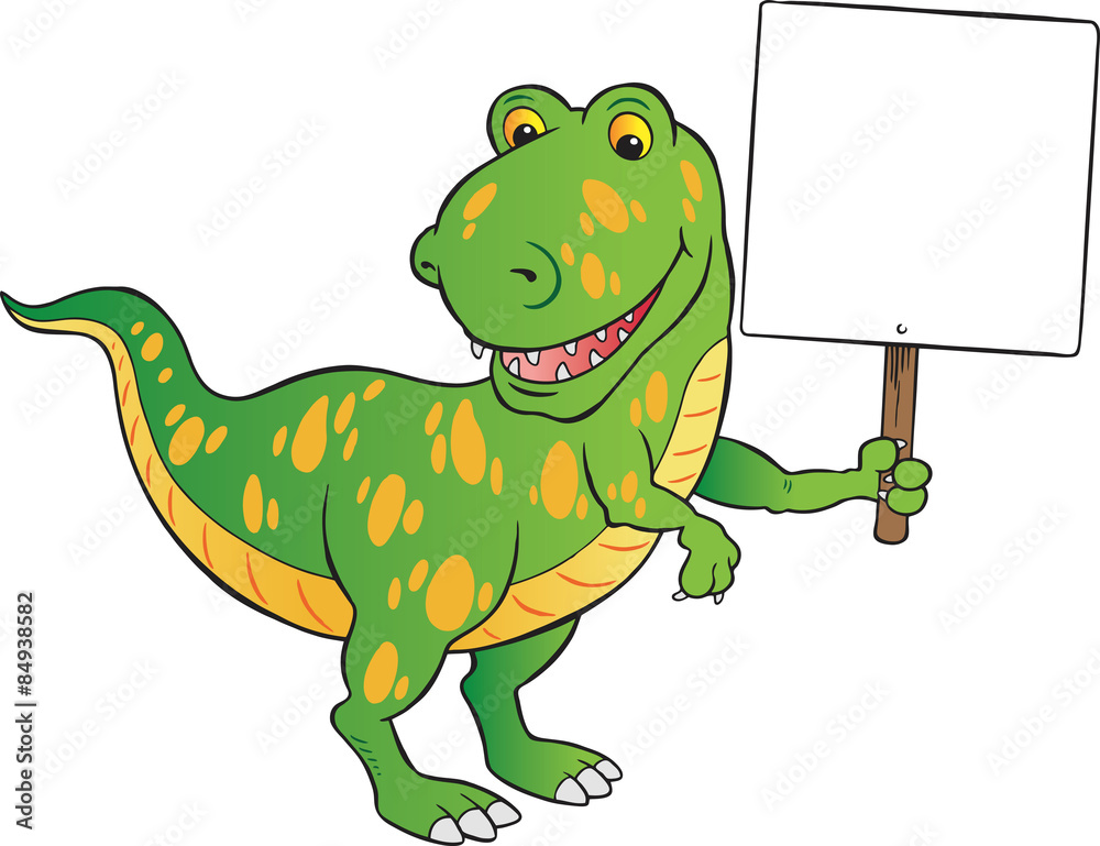 Cute Dinosaur holding sign Stock Vector | Adobe Stock