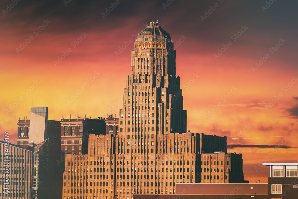 Foto Stock Buffalo City Hall Sunset. Buffalo City Hall and the Buffalo ...