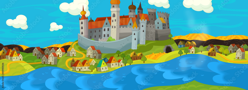 Cartoon castle scenery - illustration for the children Stock ...
