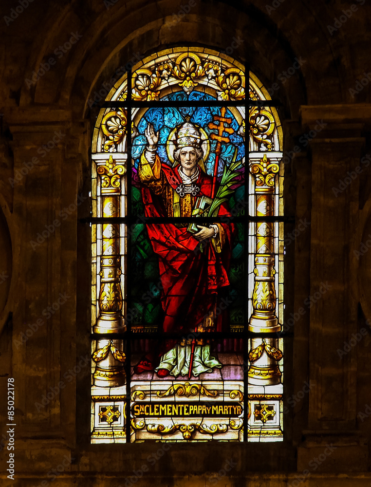Pope Clement I, saint and martyr - Stained Glass foto de Stock | Adobe ...