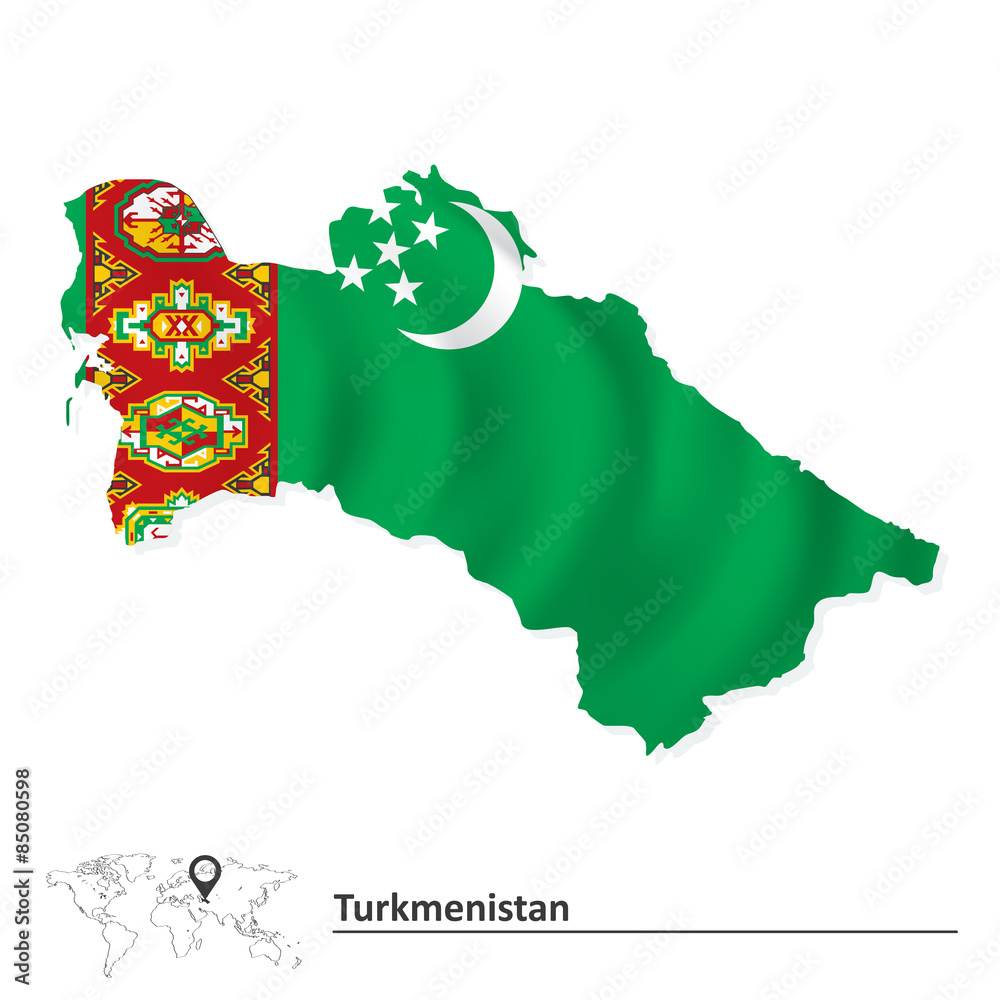 Map of Turkmenistan with flag Stock Vector | Adobe Stock