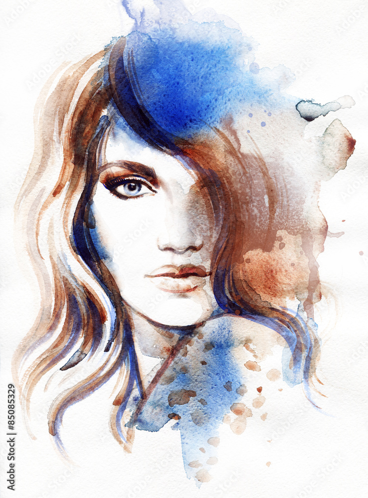 woman portrait .abstract watercolor .fashion background Stock ...