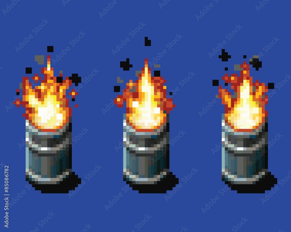 Fire in the barrel - animation frames video game asset pixel art vector ...