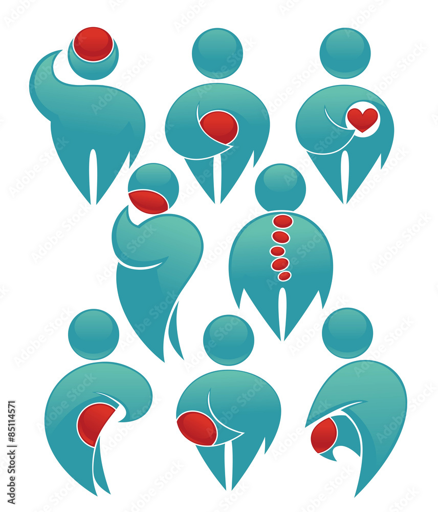 vector collection of human symbols with pain dots on their bodie Stock ...