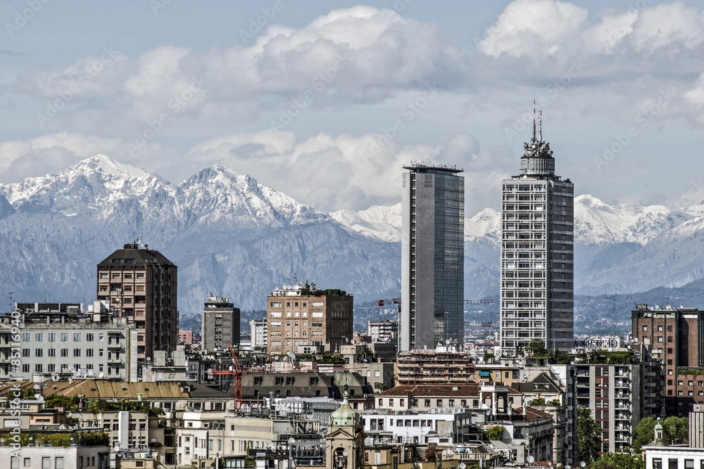 Milan and Alps view from the top of Duomo Stock Photo | Adobe Stock