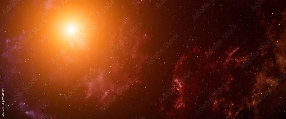 Space background with orange nebula and stars. Stock Illustration ...