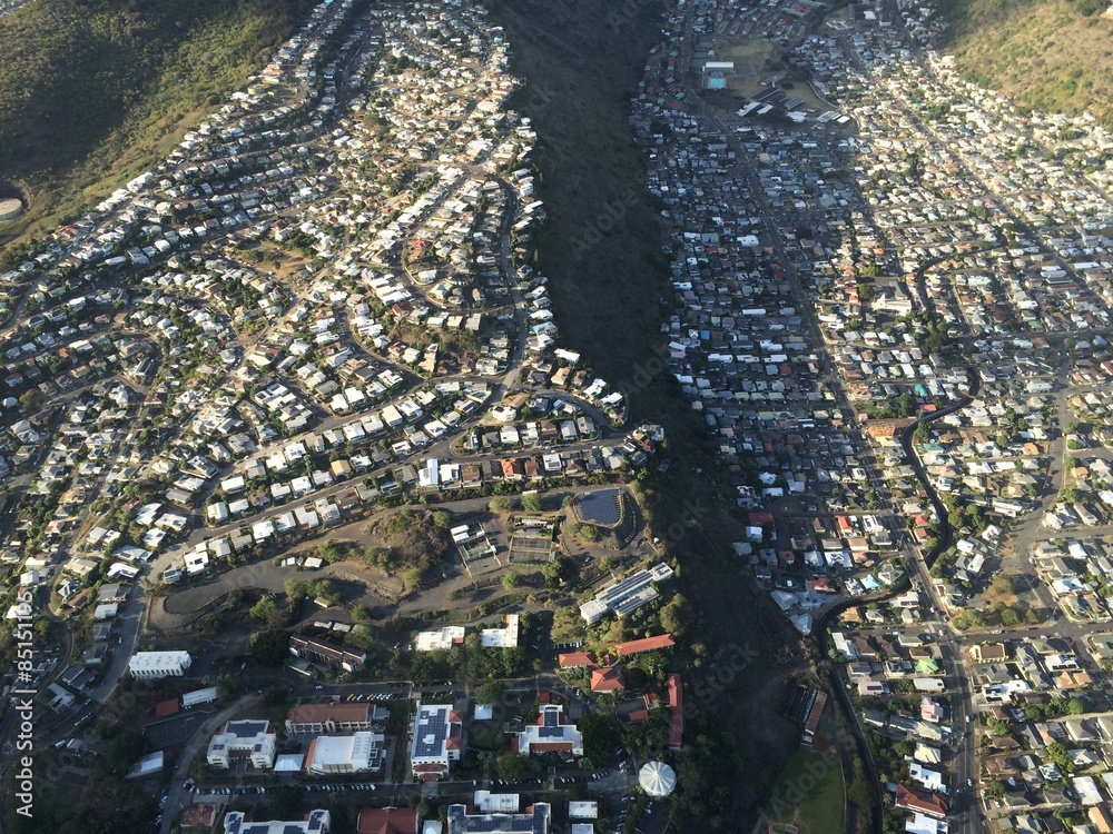 Aerial view of St. Louis Heights and Palolo Valley neighborhoods in ...