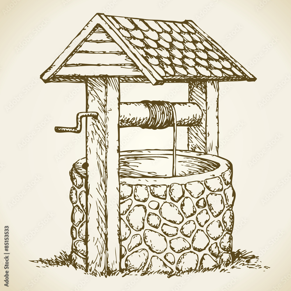 Ancient well. Vector drawing Stock Vector | Adobe Stock