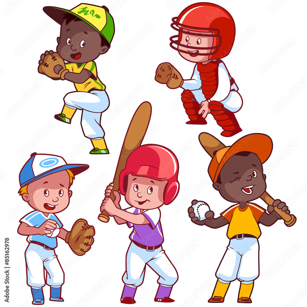 Cartoon kids playing baseball. Stock Vector | Adobe Stock
