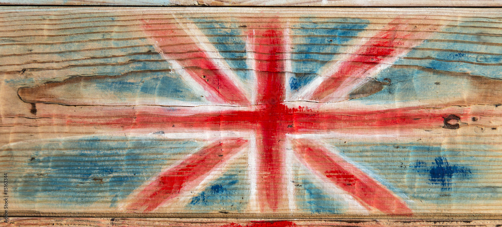 British flag on wood Unusual painting of Jack Union national flag ...