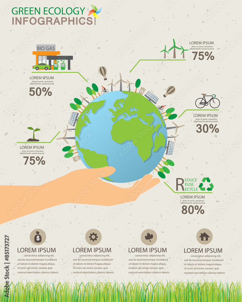 green ecology infographics elements and background, environment ...