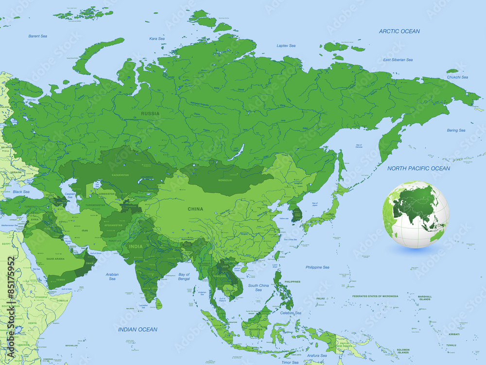 High Detail Vector Asia Map Stock Vector | Adobe Stock