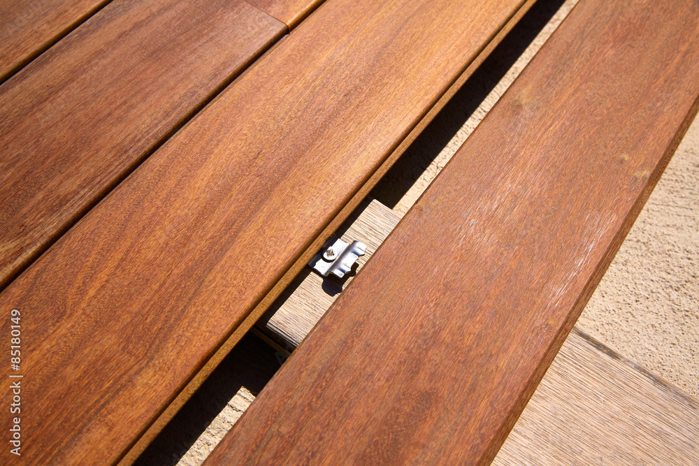 Ipe decking deck wood installation clips fasteners Stock Photo | Adobe ...
