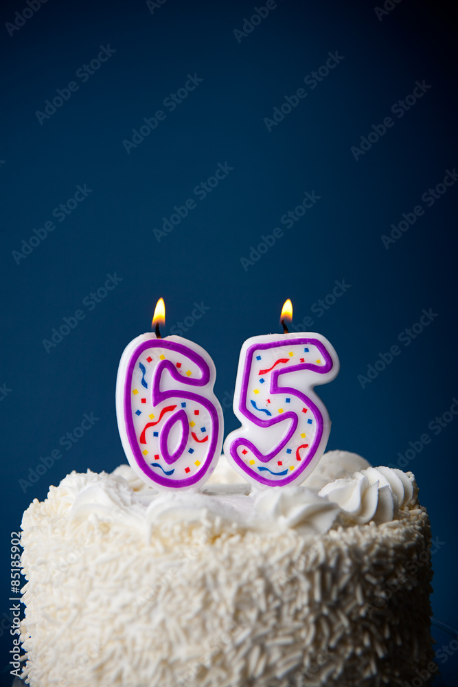 Cake: Birthday Cake With Candles For 65th Birthday Stock Photo | Adobe ...