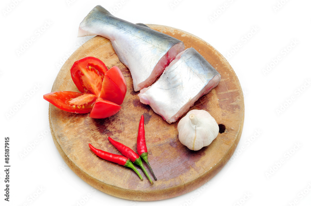 Pangasius or Vietnamese catfish in the kitchen in a white background ...