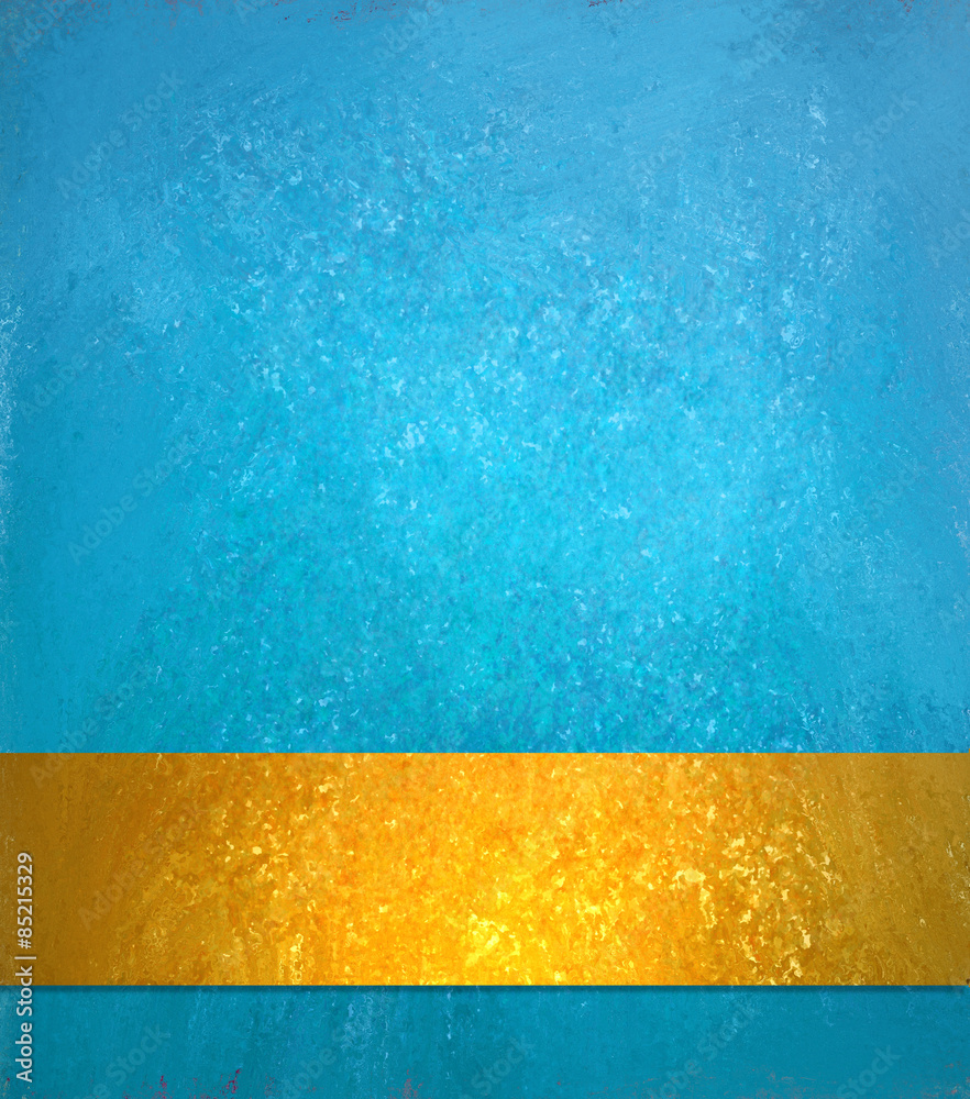 Bright blue background. Luxury shiny gold textured ribbon. Vintage ...