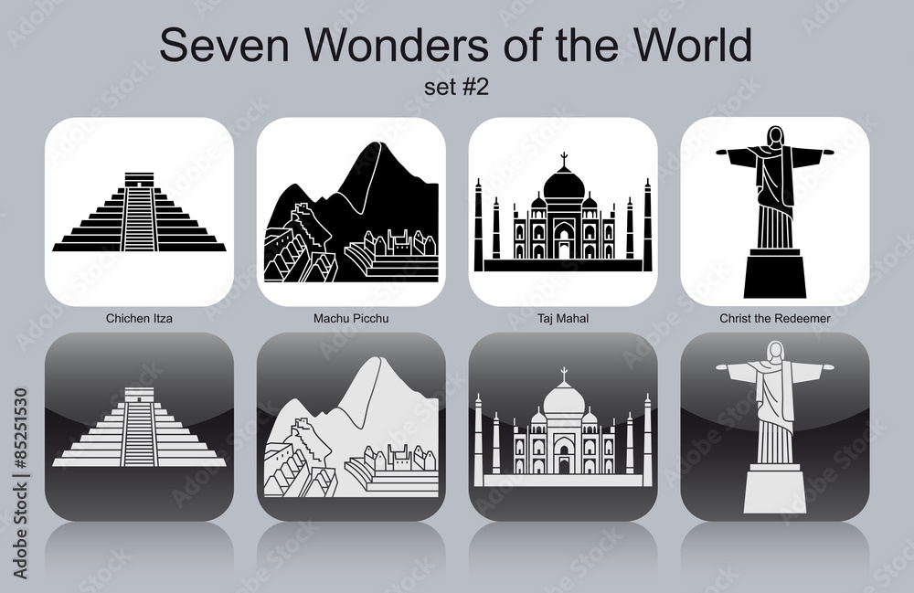 Icons of Seven Wonders of the World Stock Vector | Adobe Stock