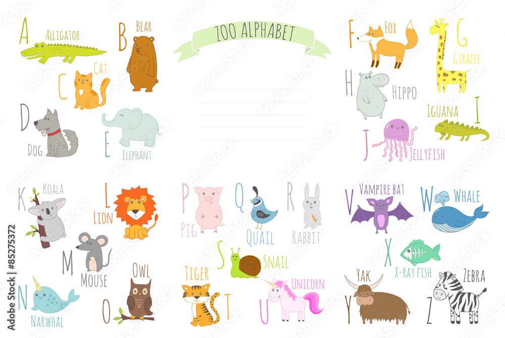 Cute zoo alphabet Stock Vector | Adobe Stock