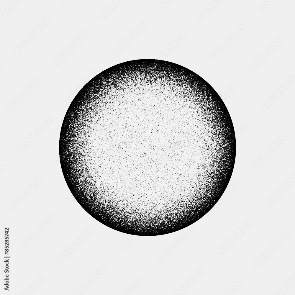 Abstract geometric shape, circle badge with film grain, grunge texture ...