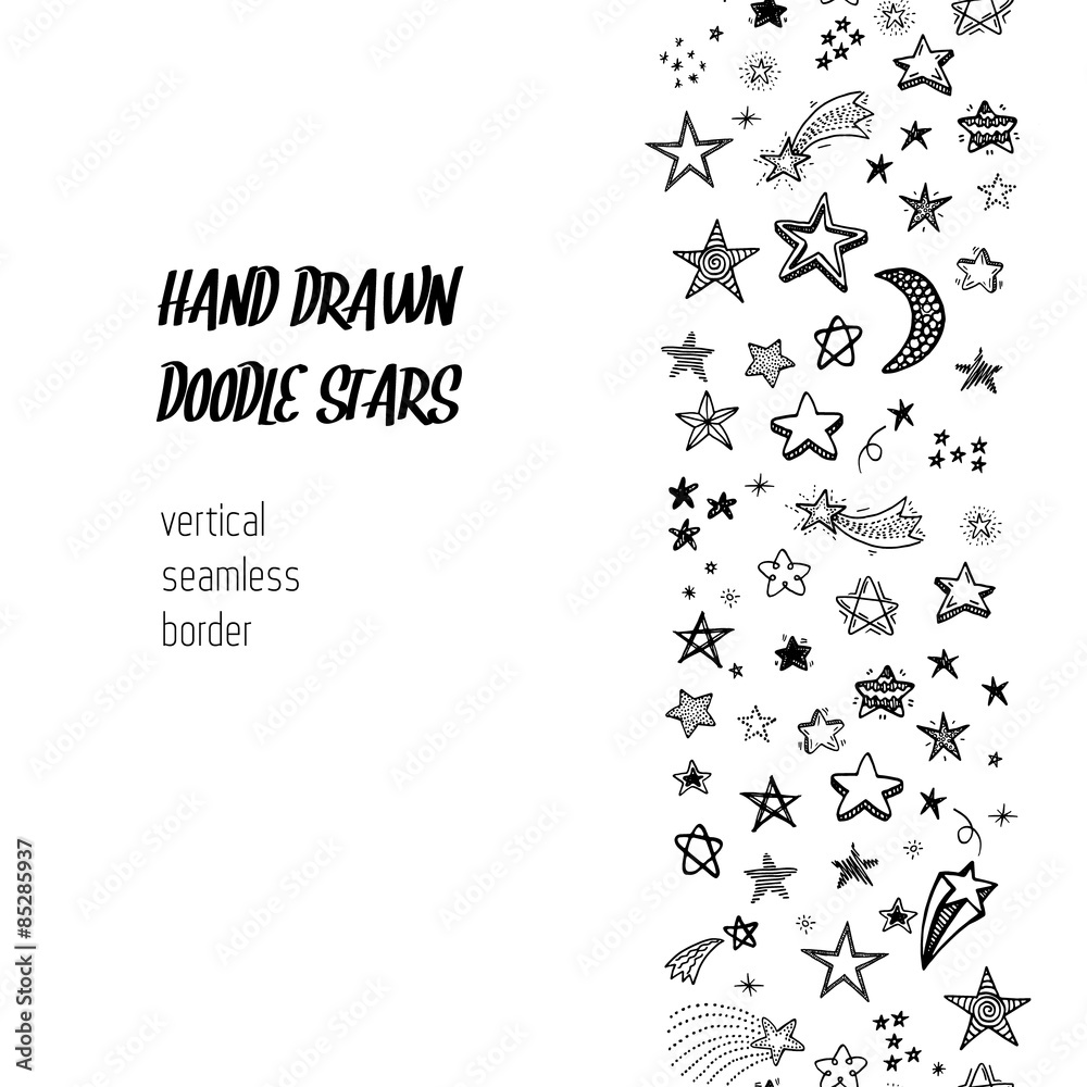 Hand drawn doodle stars, vertical seamless border. Creative background ...