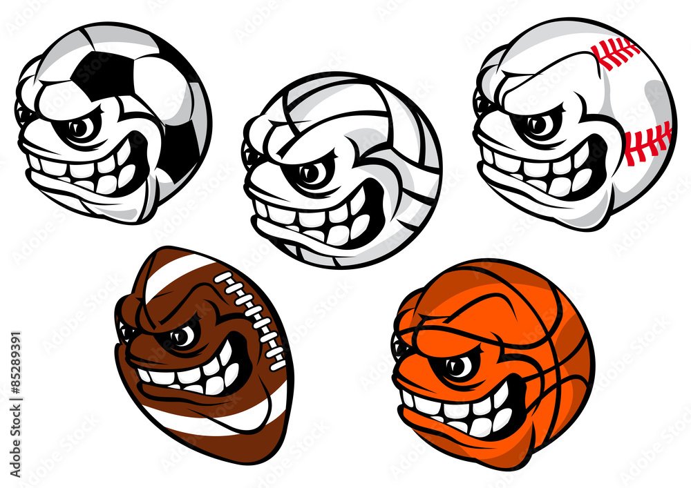 Cartoon balls mascots for sporting games Stock Vector | Adobe Stock