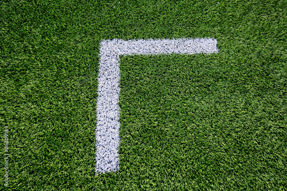 Corner boundary markings of grass soccer field Stock Photo | Adobe Stock