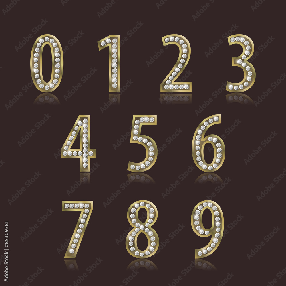 Shiny font of gold and diamond vector illustration. Luxury number set ...
