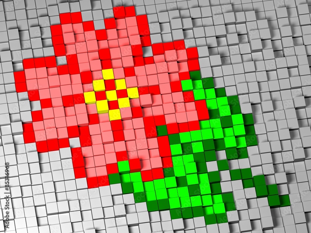Flower pixel art 3D illustration Stock Illustration | Adobe Stock