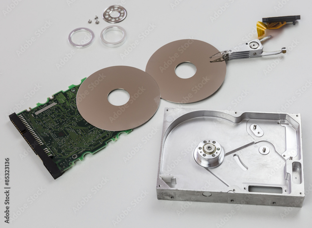 components of a hard disk drive disassembled - HDD Stock Photo | Adobe ...