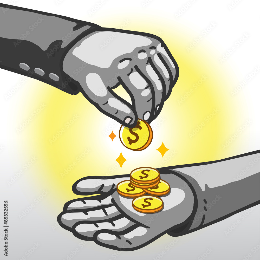 Cartoon Hands Giving and Receiving Money Coin Stock Vector | Adobe Stock