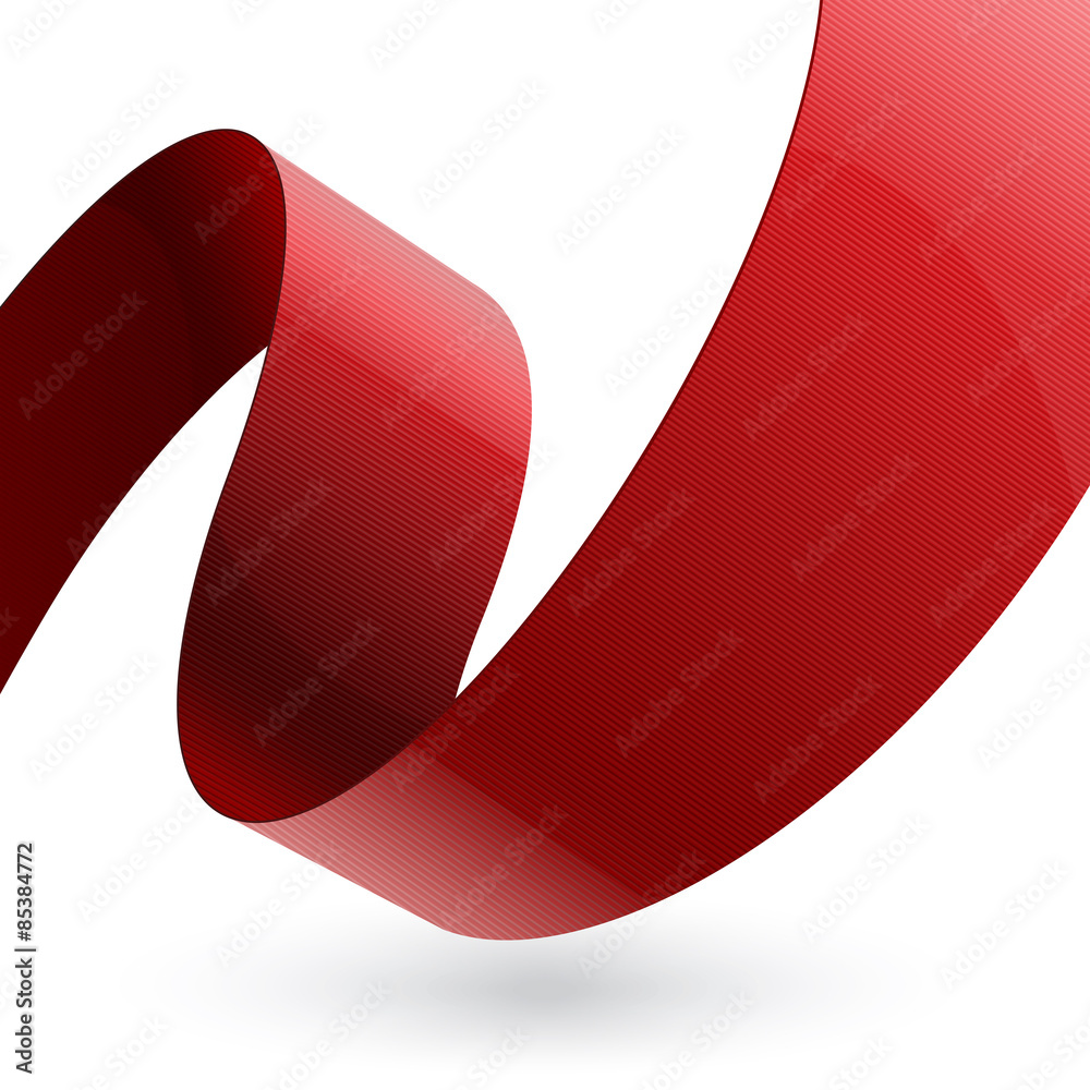 Red shiny fabric curved textured ribbon on white background Stock ...
