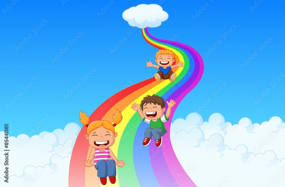 Cartoon little kids playing slide rainbow Stock Vector | Adobe Stock Cartoon little kids playing slide rainbow Stock Vector | Adobe Stock