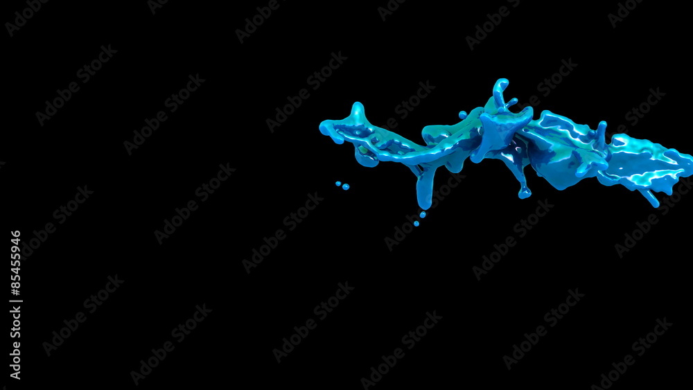 4k blue paint splash in slow motion isolated on black with alpha (ultra ...