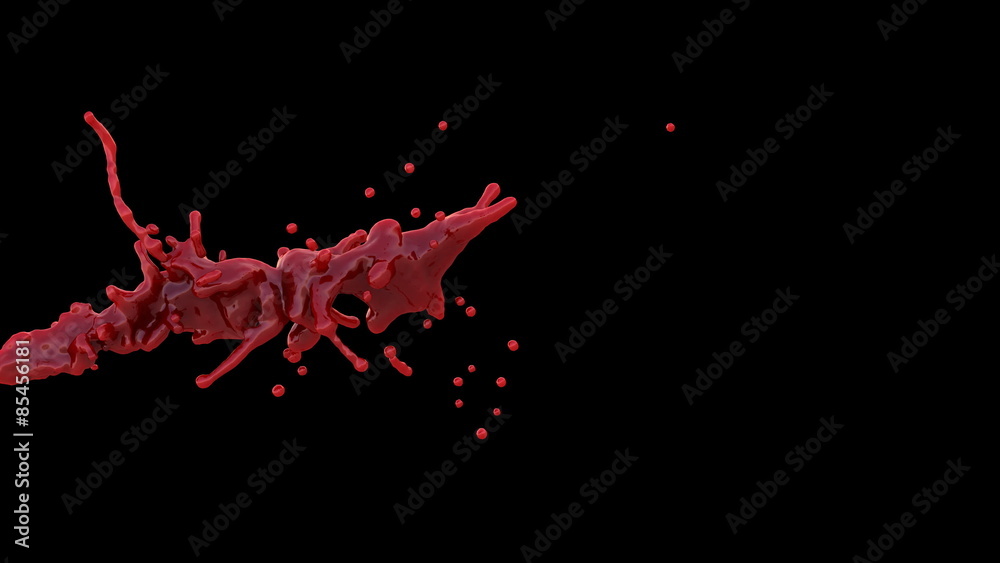 4k blood splash, red paint splash in slow motion isolated on black with ...