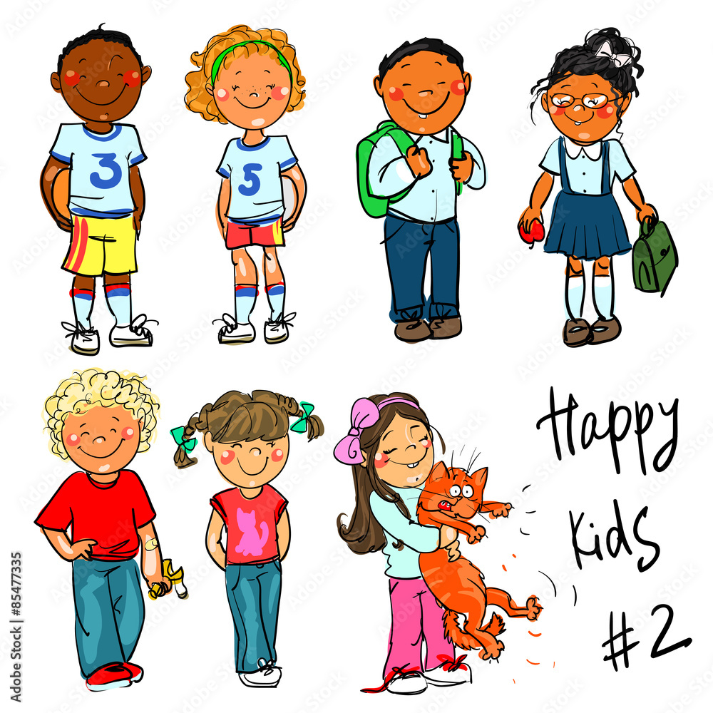 Happy Kids - part 2. Hand drawn clip-art. Stock Vector | Adobe Stock